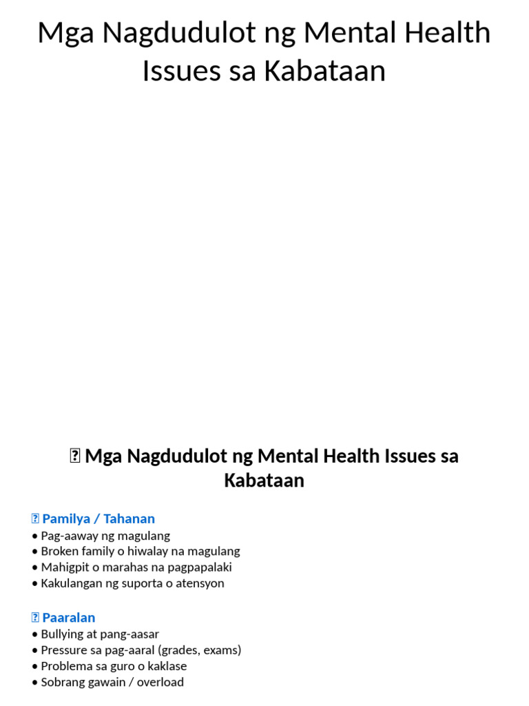Mental Health Issues Kabataan | PDF