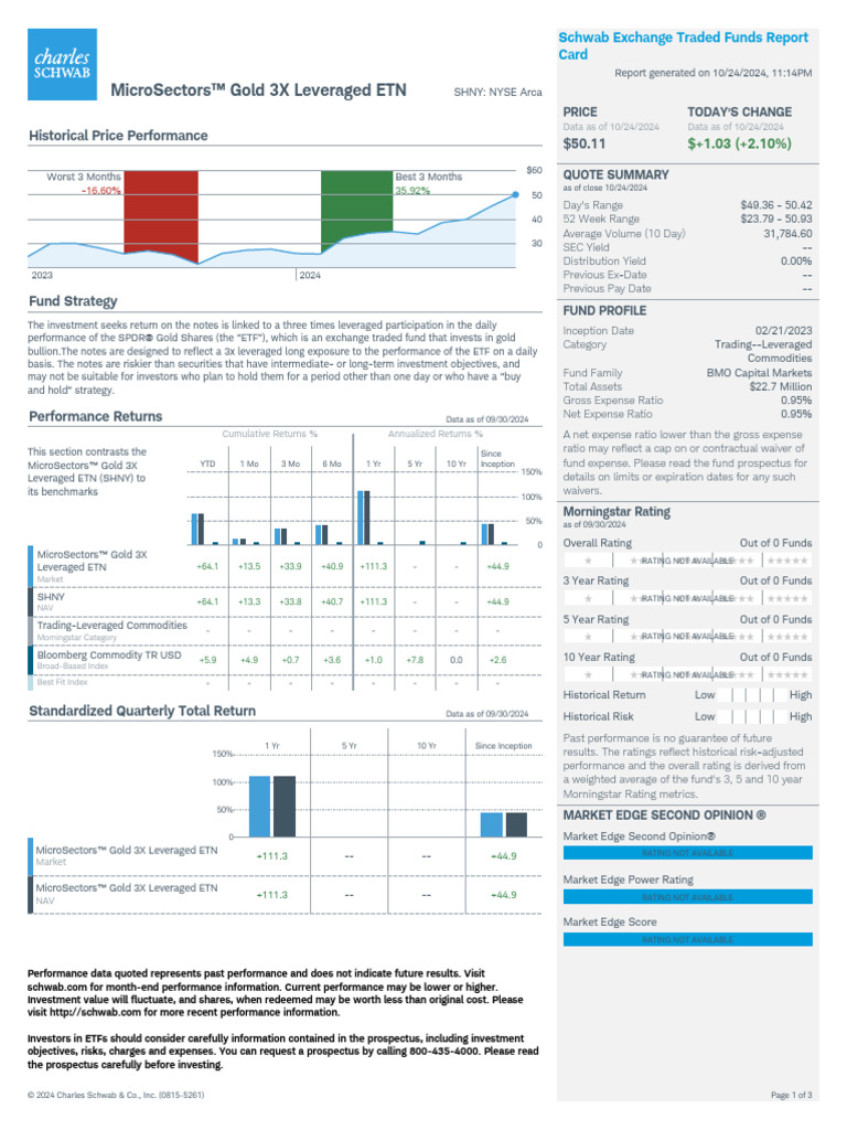 Gold 3x SHNY ReportCard | PDF | Exchange Traded Fund | Financial Risk