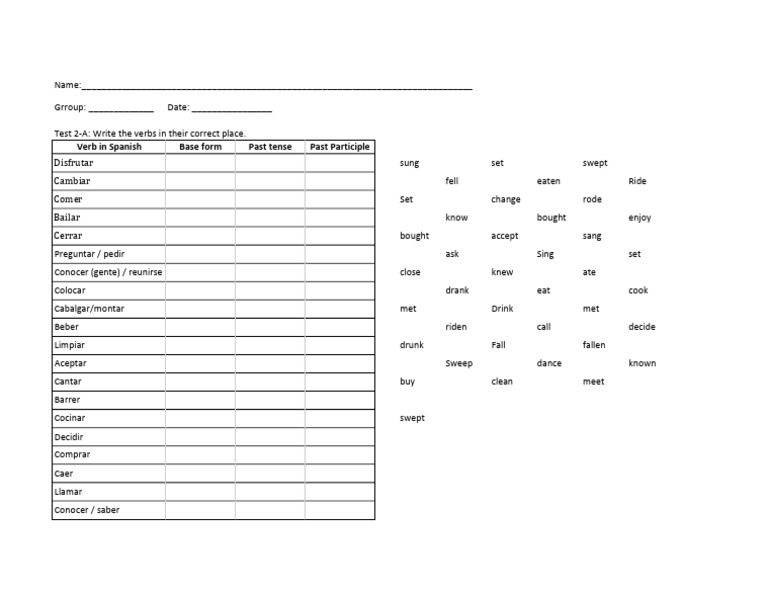 Test Verbs Part 1-A | PDF