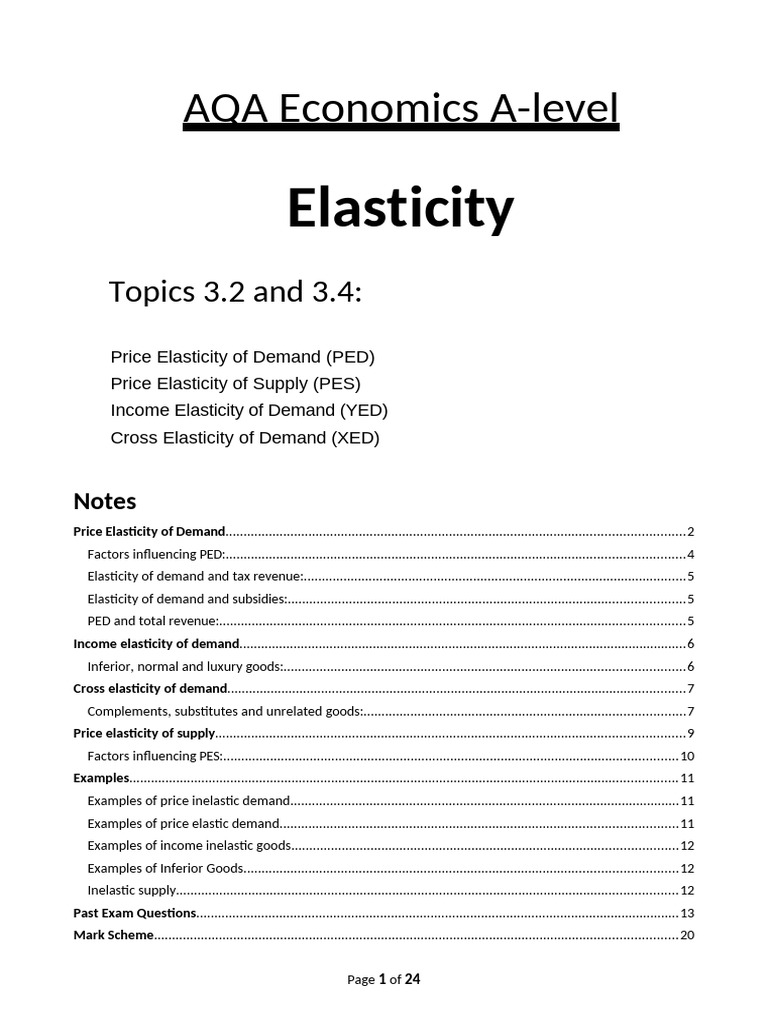 AQA A-Level Economics: Elasticity Explained | PDF | Demand | Price ...