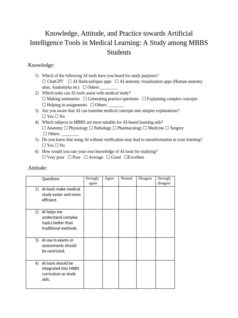 Knowledge, Attitude, And Practice Towards Artificial Intelligence Tools in Medical Learning a ...