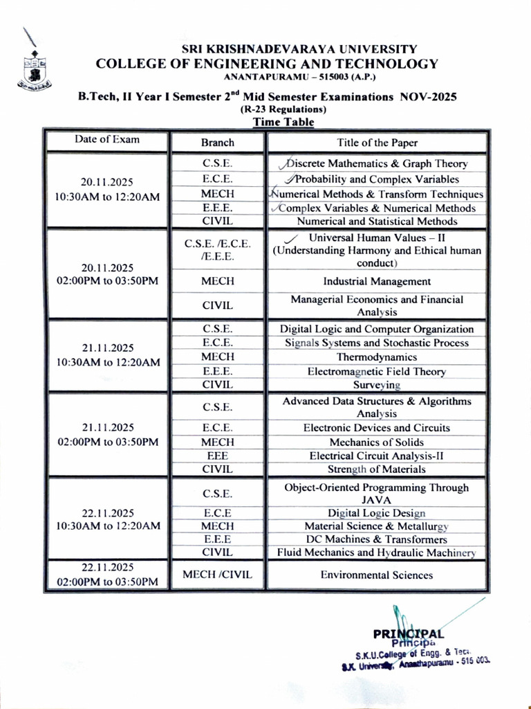 Time Table -Nov- 2025 | PDF | Electrical Engineering | Electronic Engineering