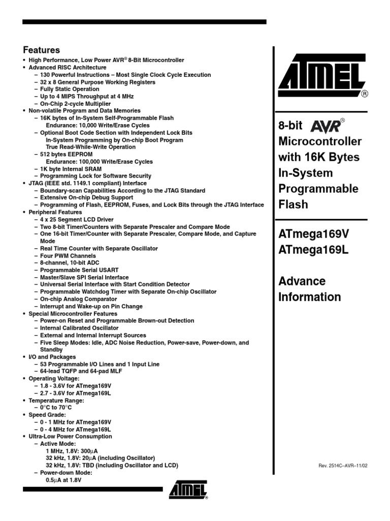 ATMega169LV | PDF | Microcontroller | Office Equipment