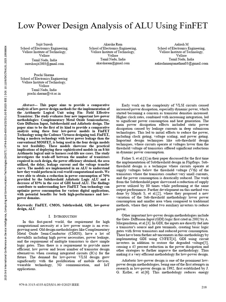 Low_Power_Design_Analysis_of_ALU_Using_FinFET | PDF | Cmos | Mosfet