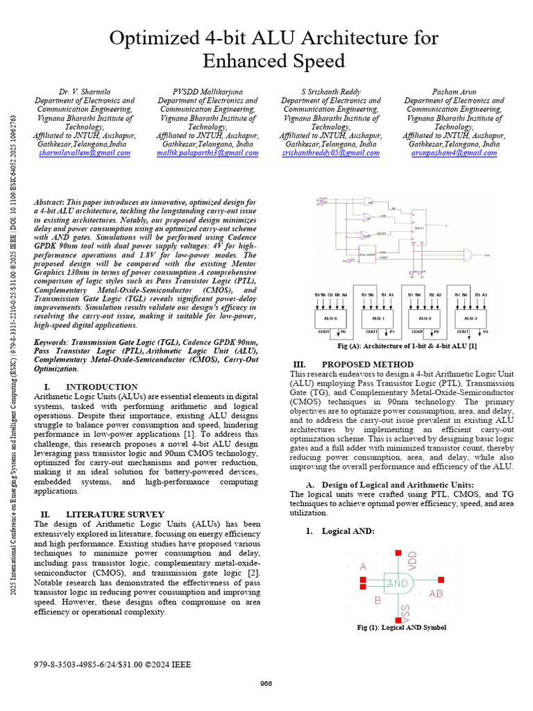 Optimized 4-Bit ALU Design for Speed | PDF | Logic Gate | Cmos