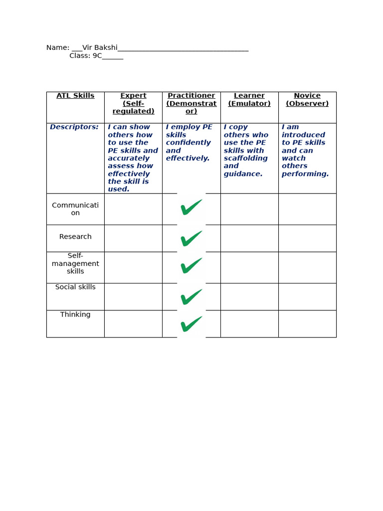 ATL Skills - Students Reflection 2024-2025 | PDF