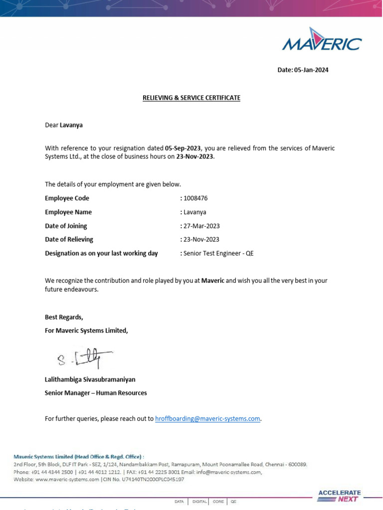 Relieving & Experience Letter | PDF