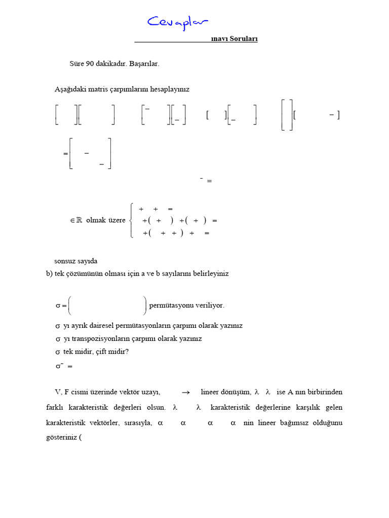 Lineer Cebir II Final 2023 Cevaplar | PDF