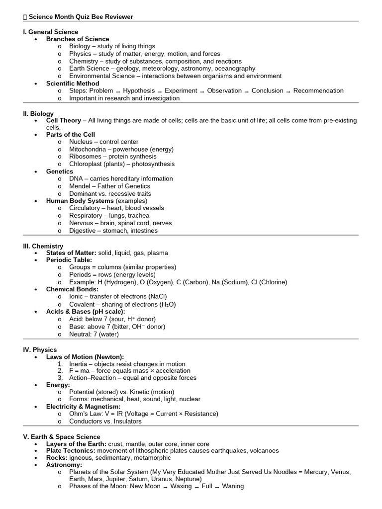 ? Science Month Quiz Bee Reviewer | PDF | Planets | Earth