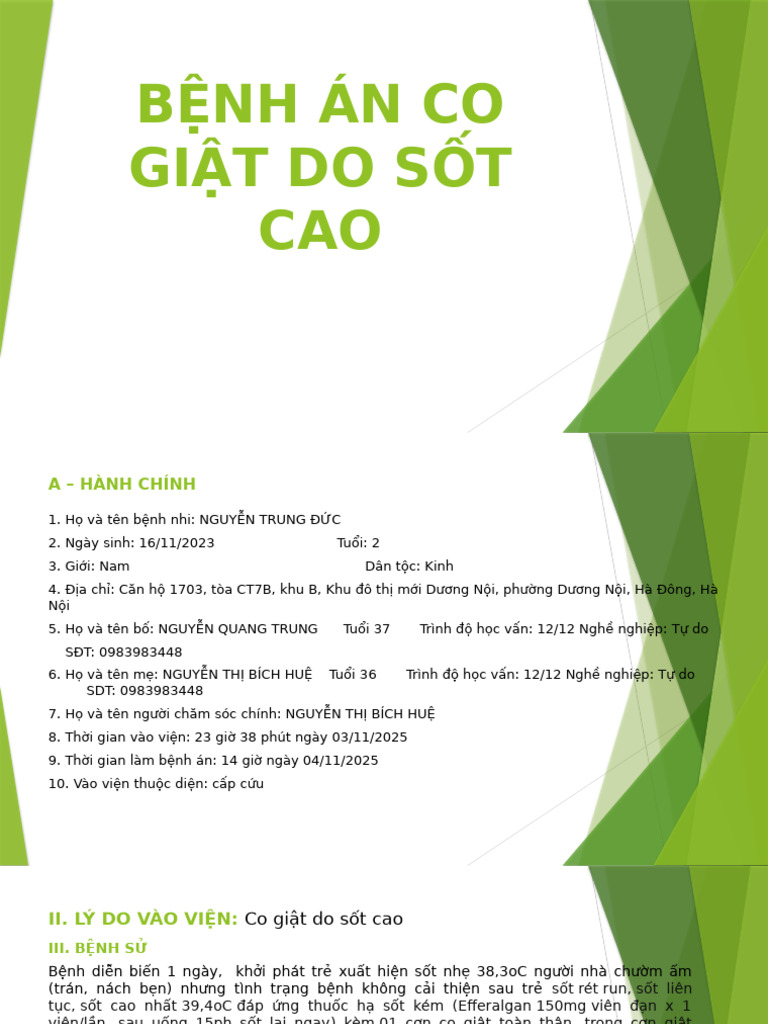 BỆNH ÁN CÓ GIẬT DO SỐT CAO Y6 BV NHI HN | PDF