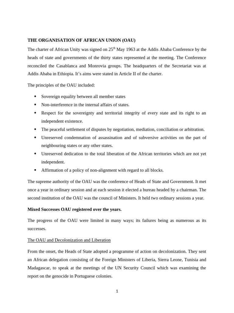 The Organisation of African Union | PDF | Africa | Refugee