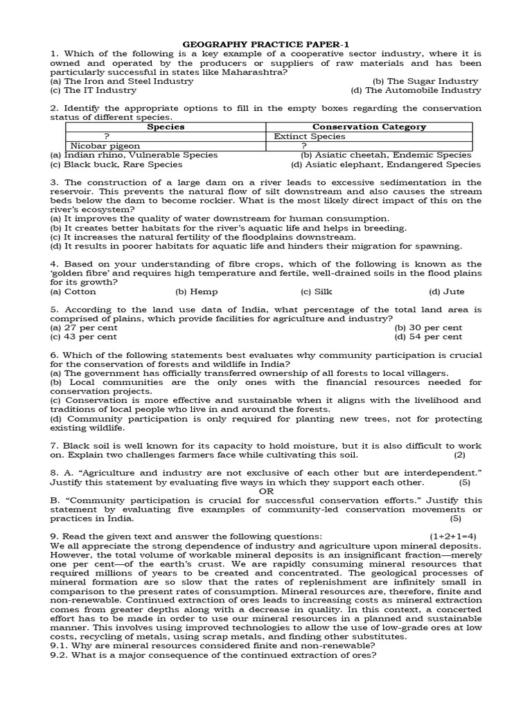 Geography Practice Paper: Key Concepts | PDF | Soil | River