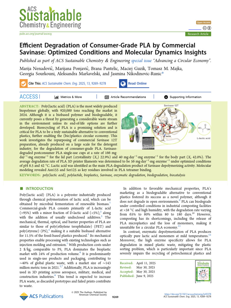 Efficient Degradation of Consumer Grade Pla by Commercial Savinase ...