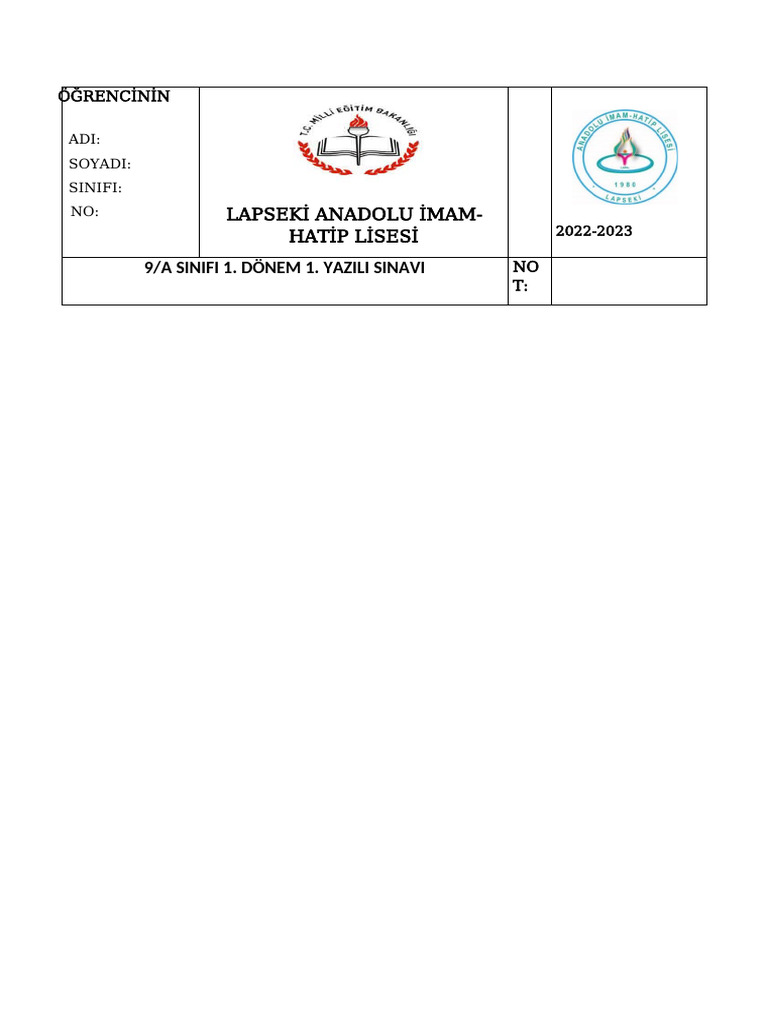 Sinav Kagidi Sablonu | PDF