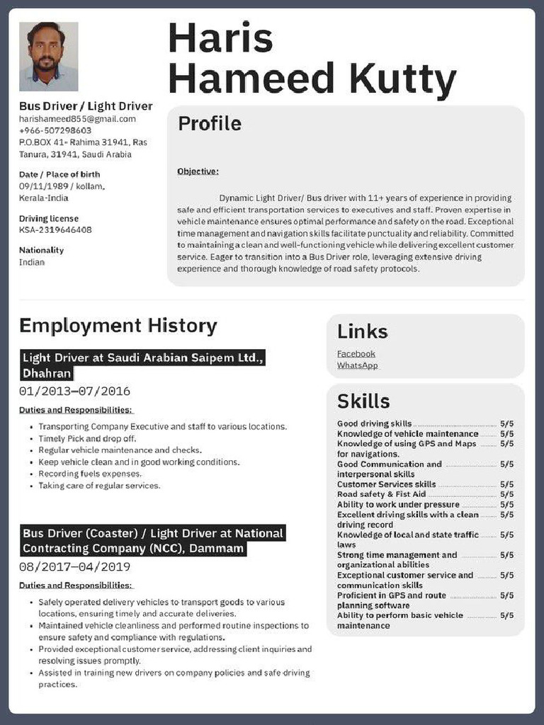 Harish Bus Driver CV Update 2025 | PDF