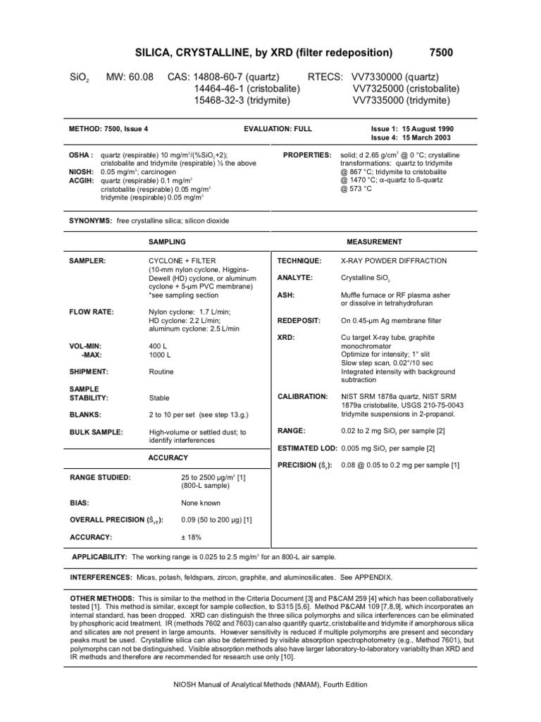 7500 QZ Nist Silica, Crystalline | PDF | Filtration | Silicon Dioxide