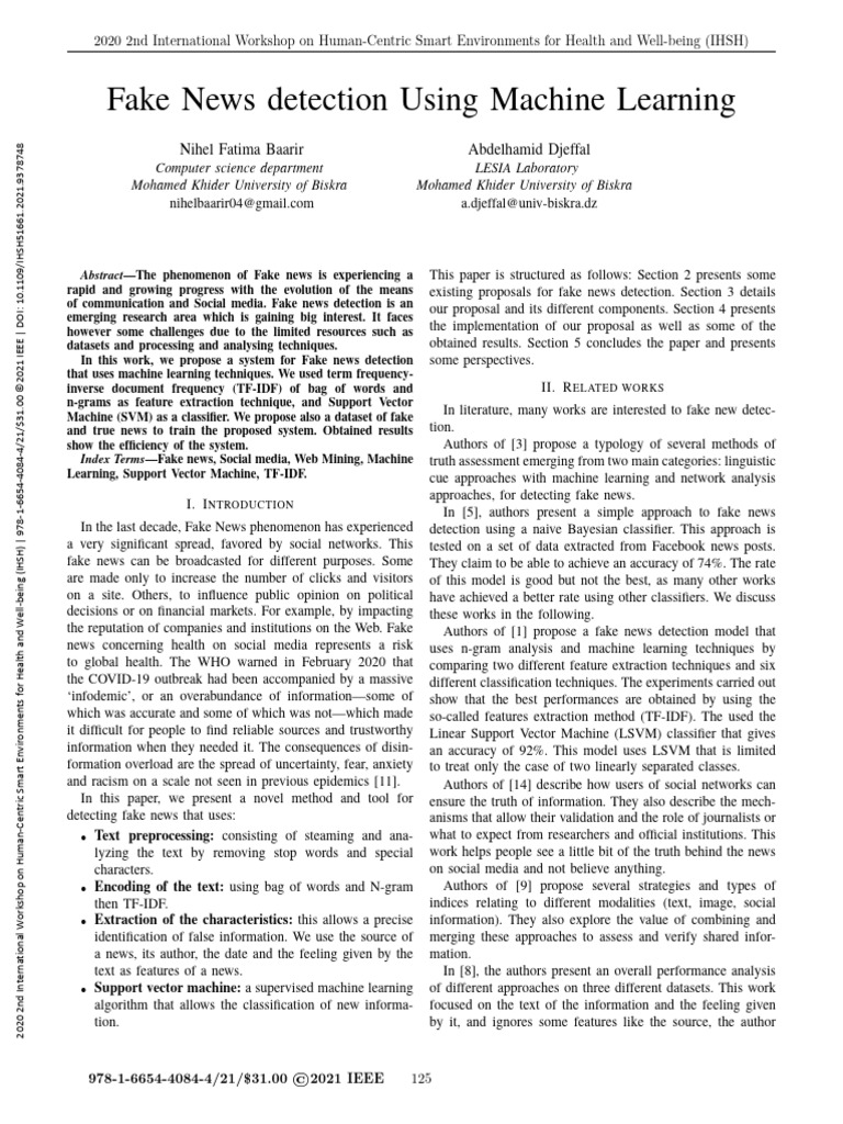 Fake News Detection Using Machine Learning | PDF | Support Vector ...