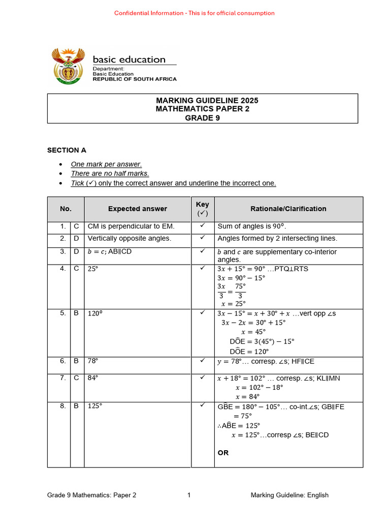 Corrected GEC Grade 9 Maths English Marking Guideline Paper 2 | PDF ...