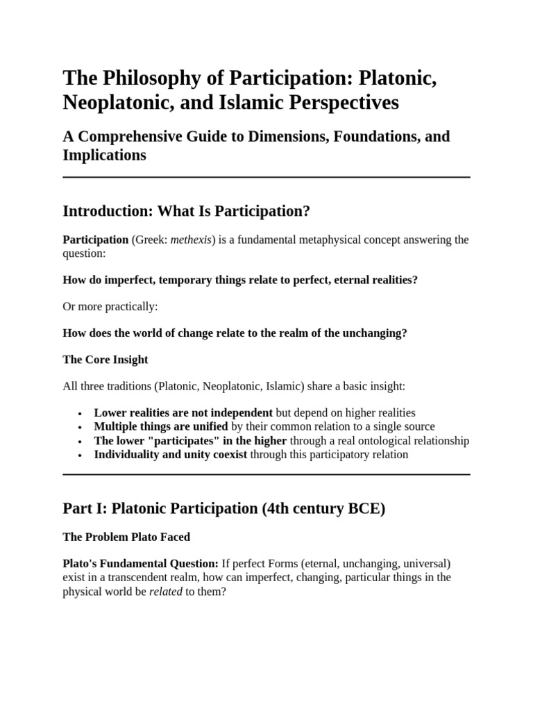 Participation in Platonic and Neoplatonic Thought | PDF | Neoplatonism ...