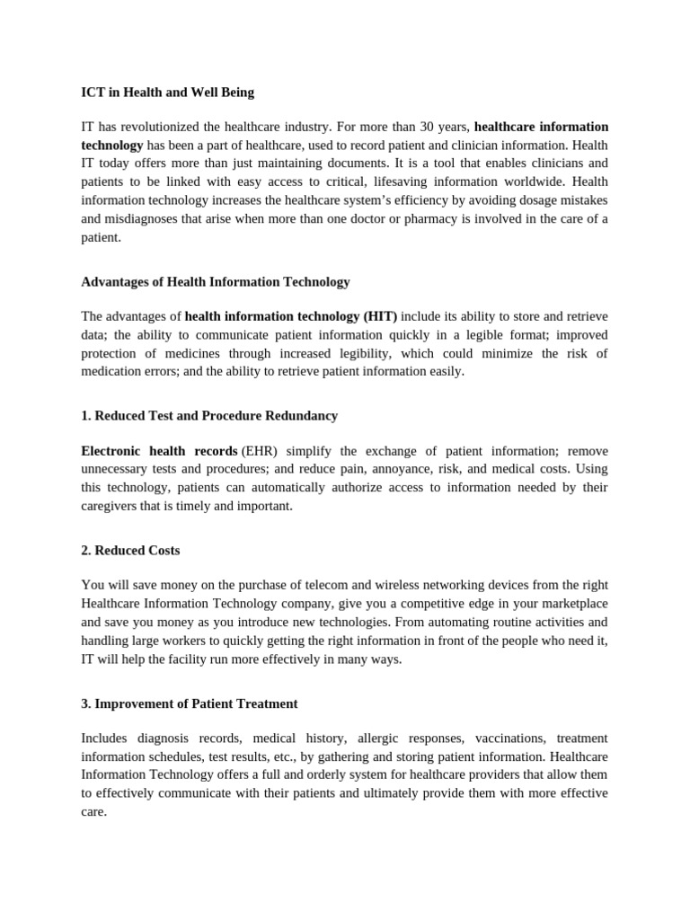 Benefits of Health IT in Healthcare | PDF | Wearable Technology ...