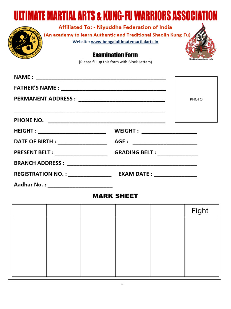 Shaolin Kung-Fu Exam Registration Form | PDF
