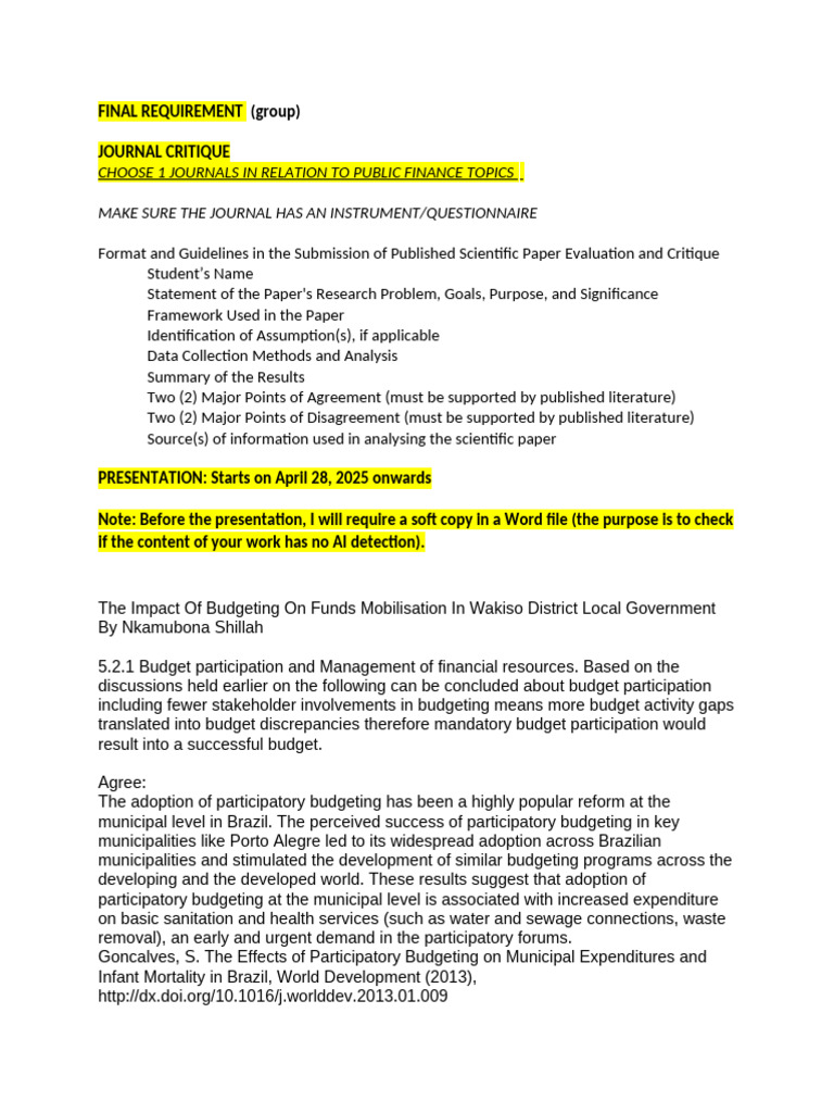 Journal Critique on Public Finance | PDF | Budget | Decision Making
