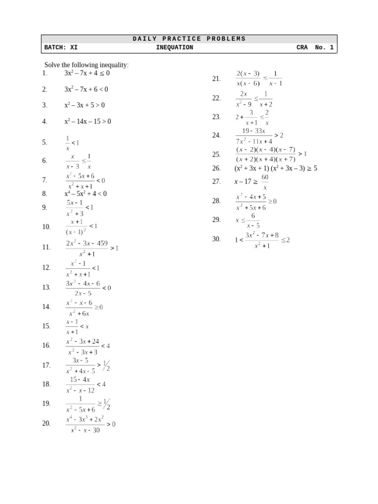 Daily Inequality Practice Problems | PDF
