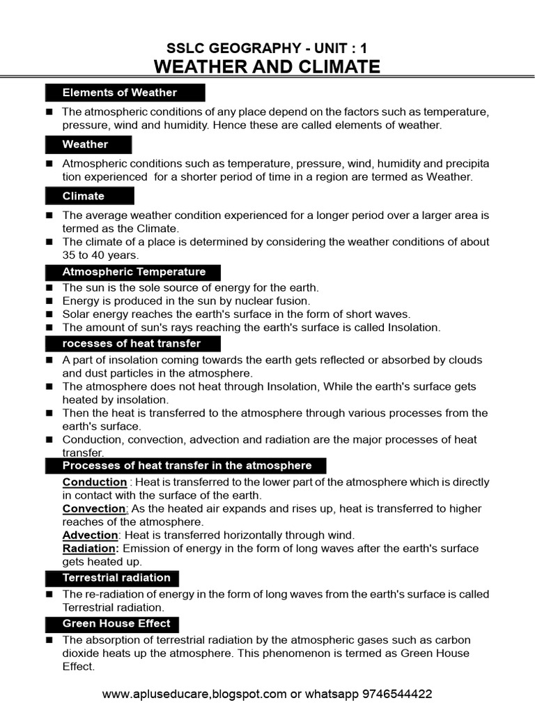 SSLC Geography: Weather and Climate Overview | PDF | Precipitation | Wound