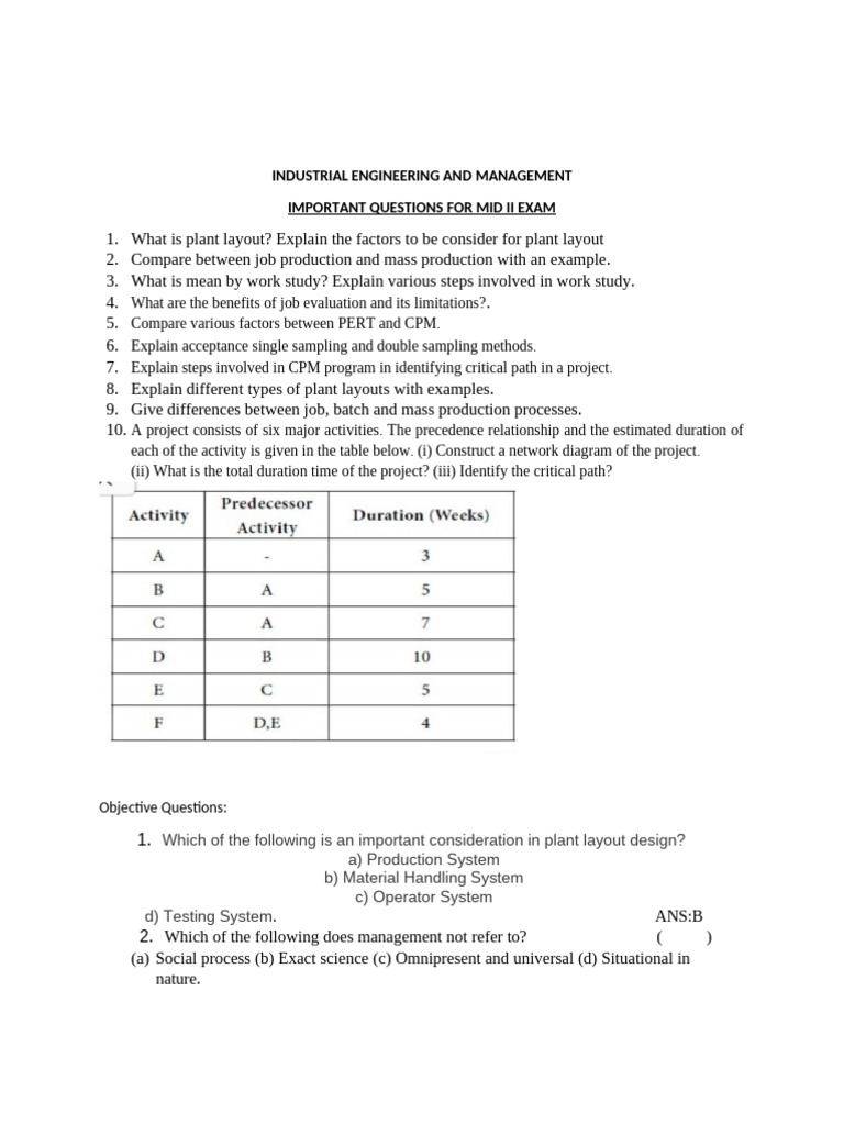 IEM Questions for MID II Exam - | PDF