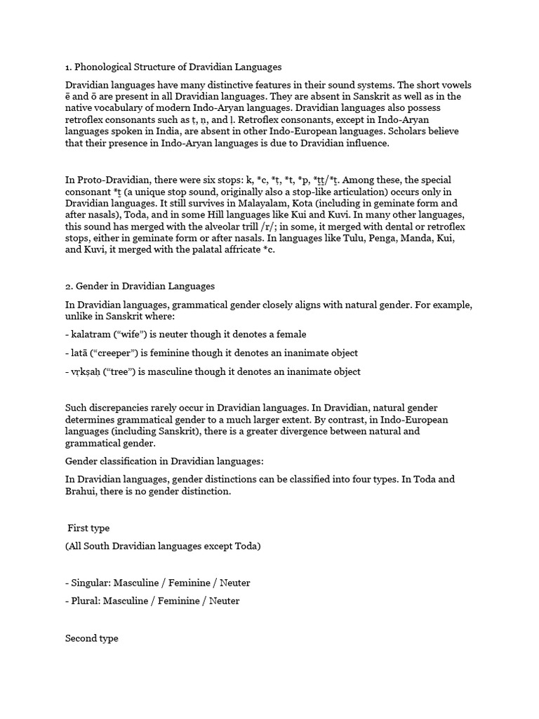 Dravidian Languages Features | PDF | Grammatical Gender | Sanskrit