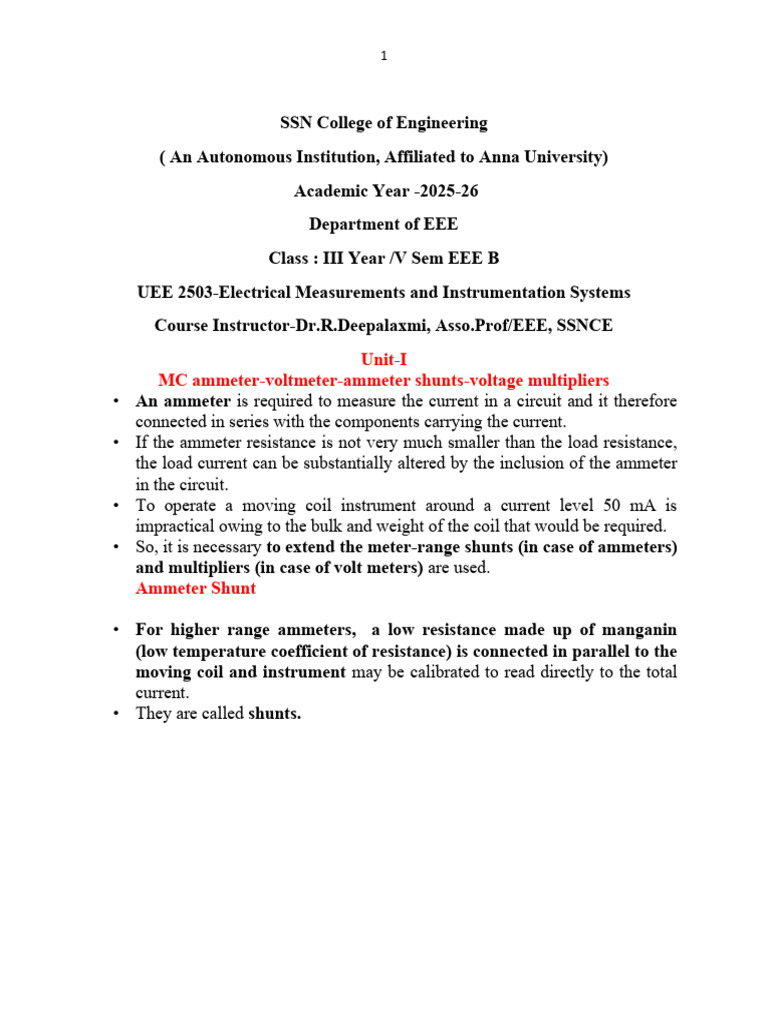 MC Ammeter-Voltmeter-Ammeter Shunts-Voltage Multipliers | PDF | Series ...