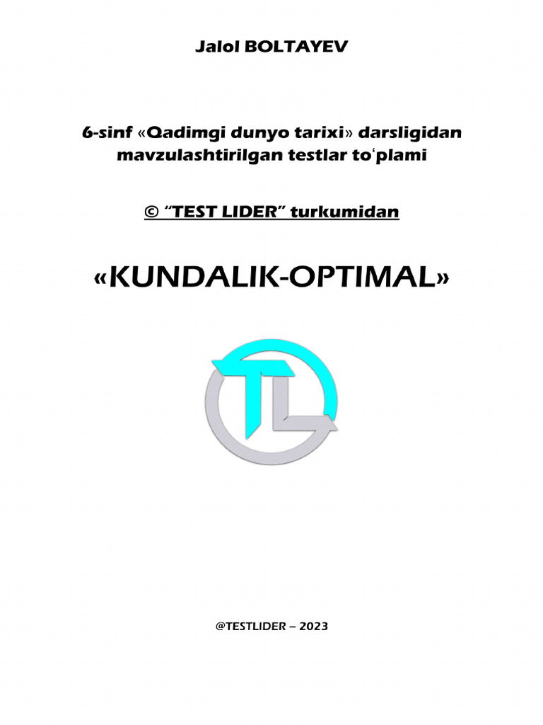 6 Tarix (Kundalik-Optimal - Jalol BOLTAYEV) | PDF