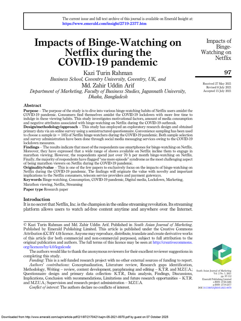 Binge-Watching Netflix During COVID-19 | PDF | Survey Methodology