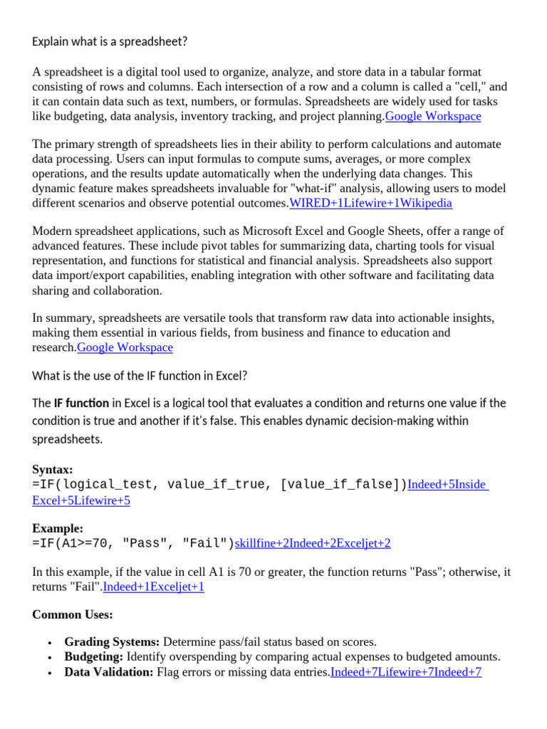 Explain What is a Spreadsheet | PDF | Spreadsheet | Microsoft Excel