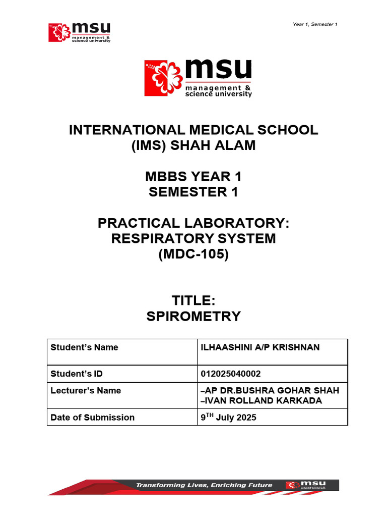 Spirometry Practical Ilhaashini | PDF | Respiratory System | Pulmonology