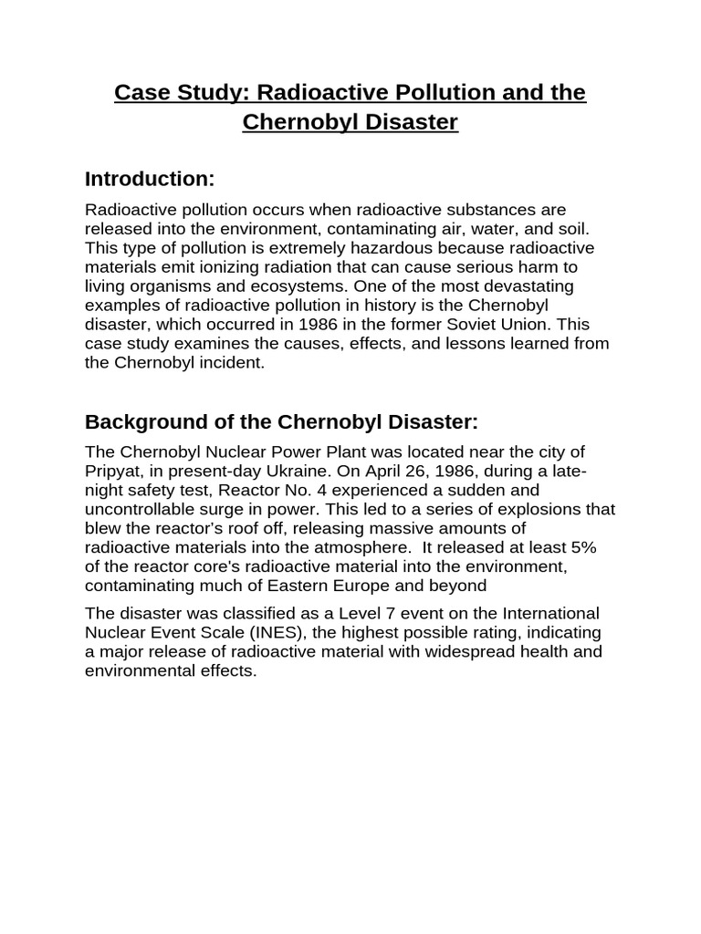 Case Study - Radioactive Pollution and The Chernobyl Disaster | PDF ...