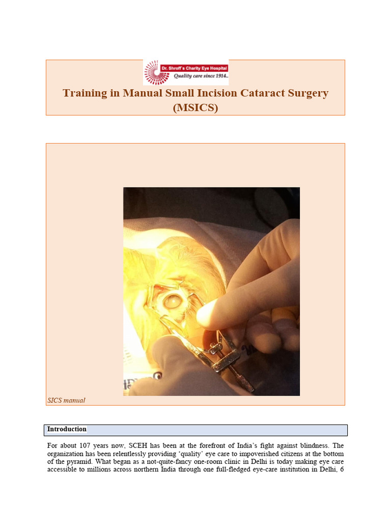 Manual Small Incision Cataract Surgery Training | PDF | Surgery | Human Eye