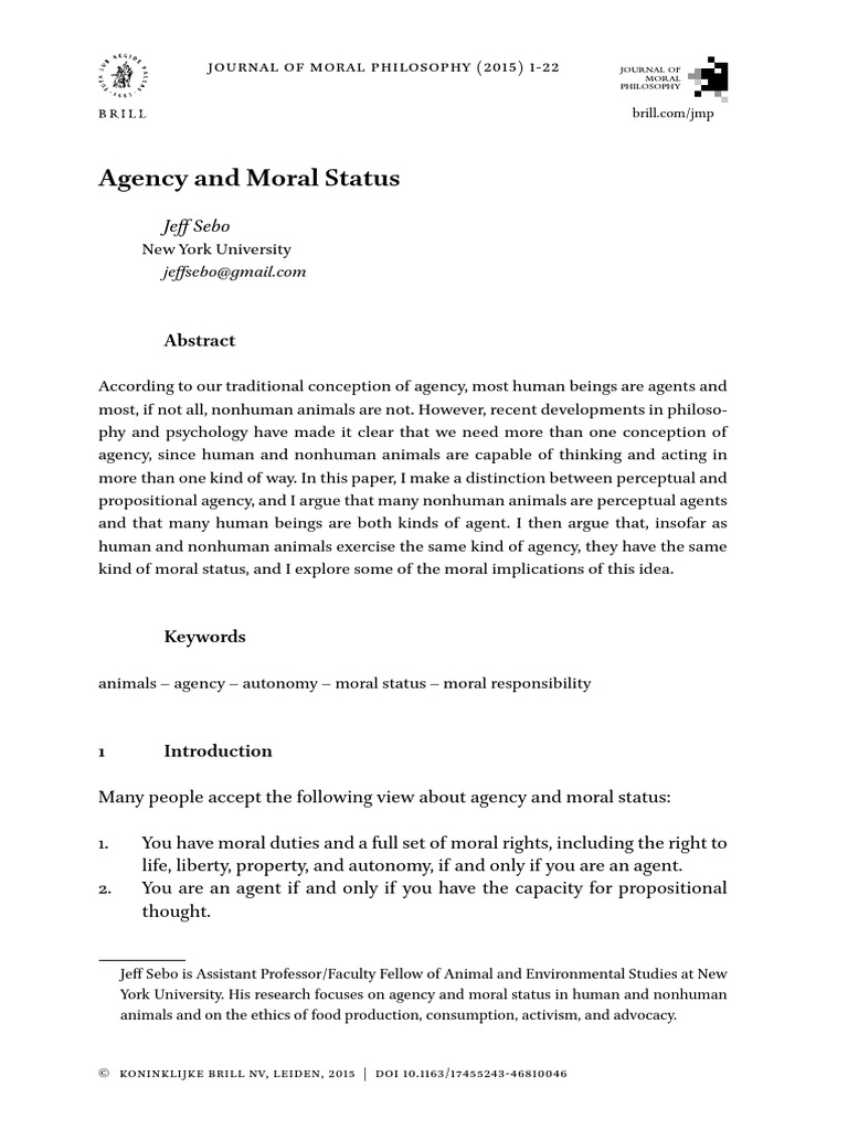 Agency and Moral Status | PDF | Thought | Reason