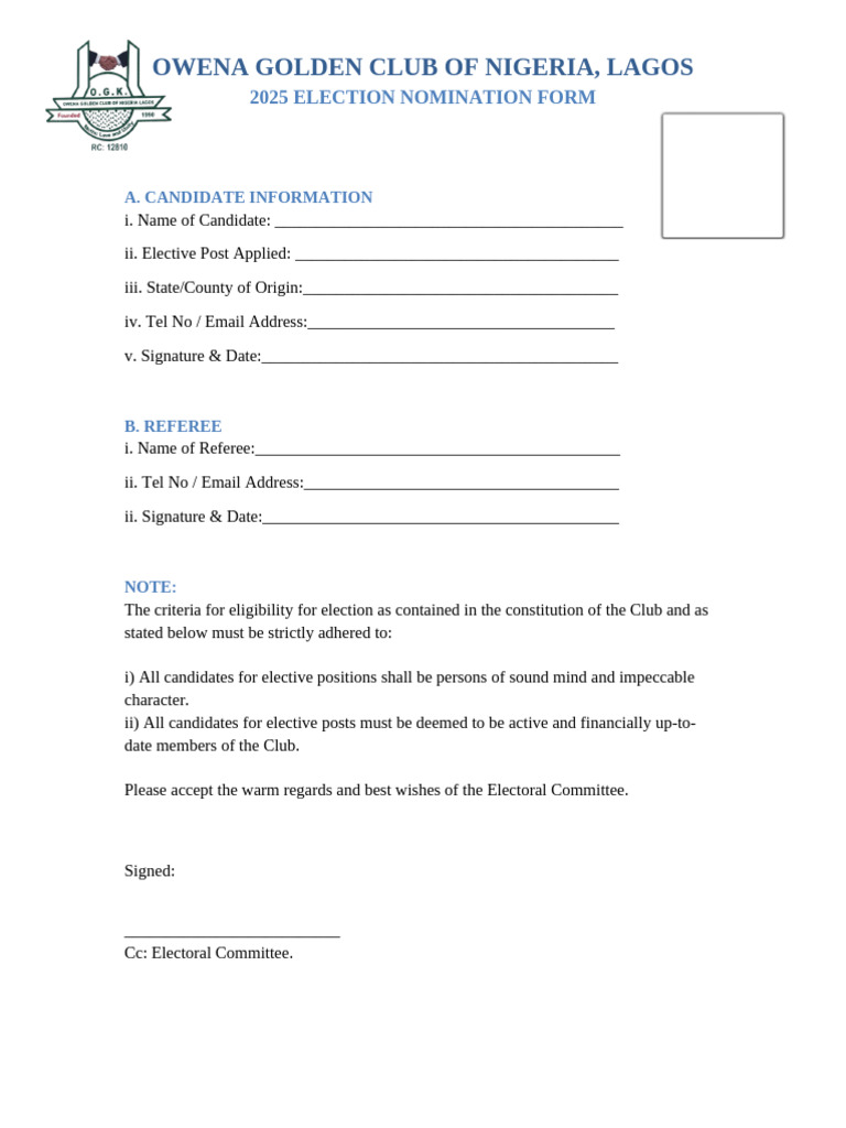 Election Nomination Form | PDF