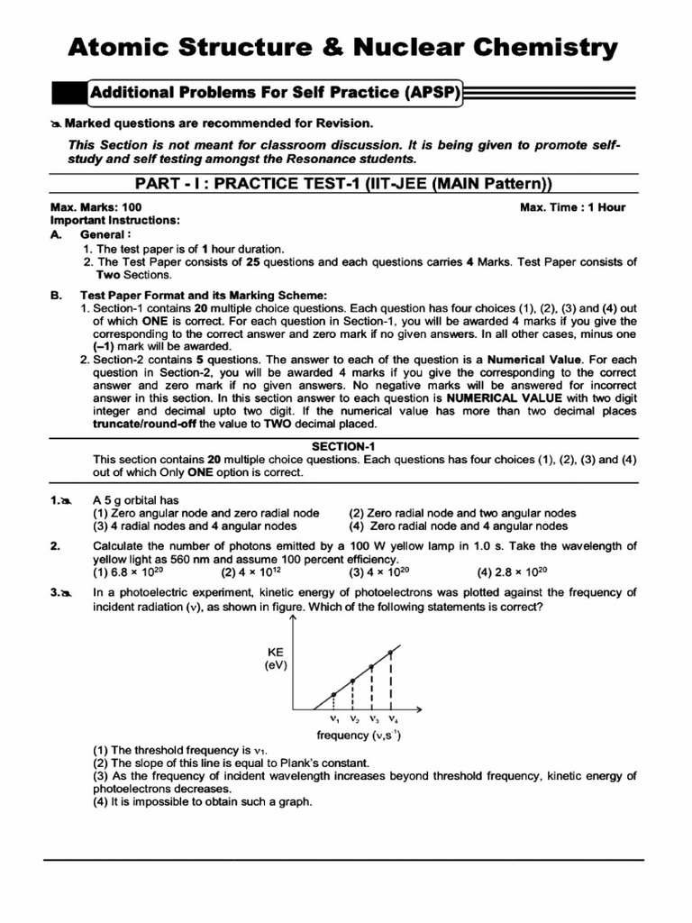 Atomic Structure Jee Main Test Paper - No - Last - Page | PDF ...