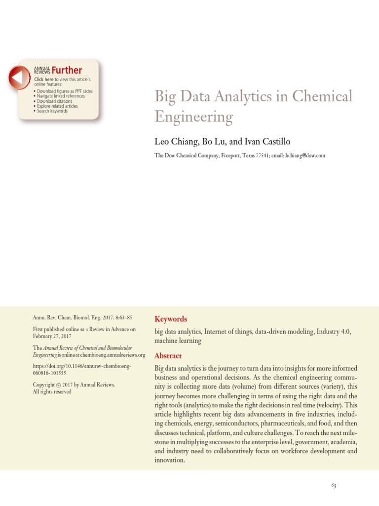 Big Data Analytics in Chemical Engineering | PDF | Big Data | Data