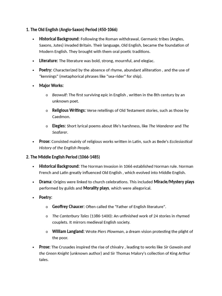 Overview of English Literary Periods | PDF