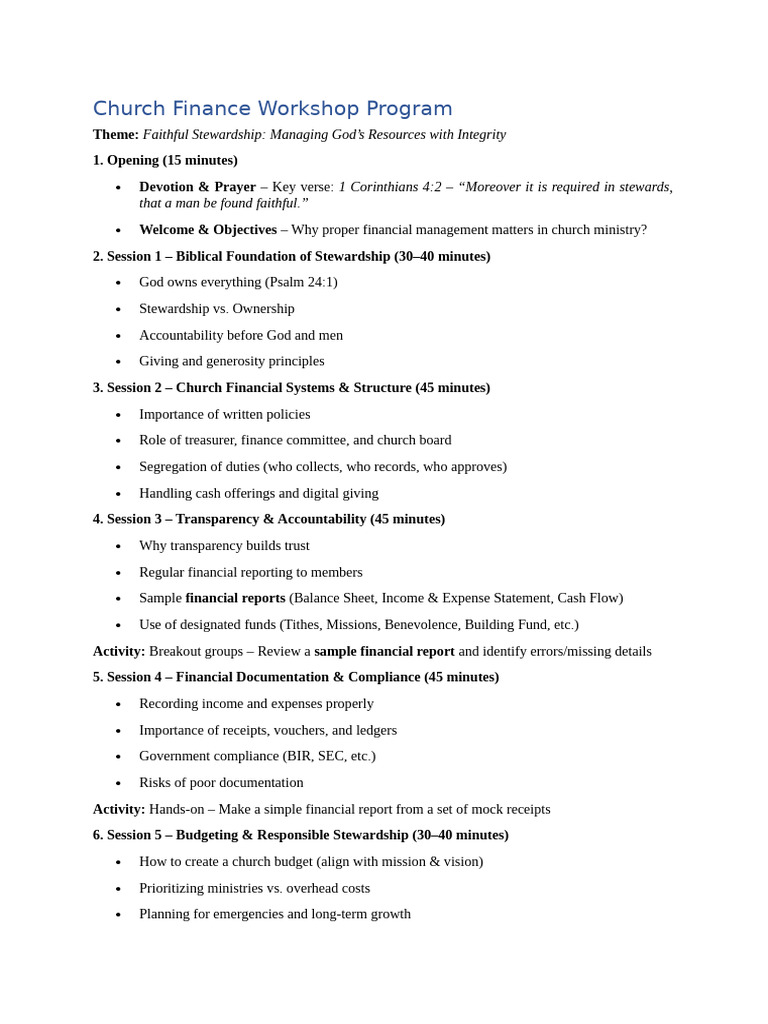 Church Finance Workshop: Stewardship Essentials | PDF | Expense | Budget