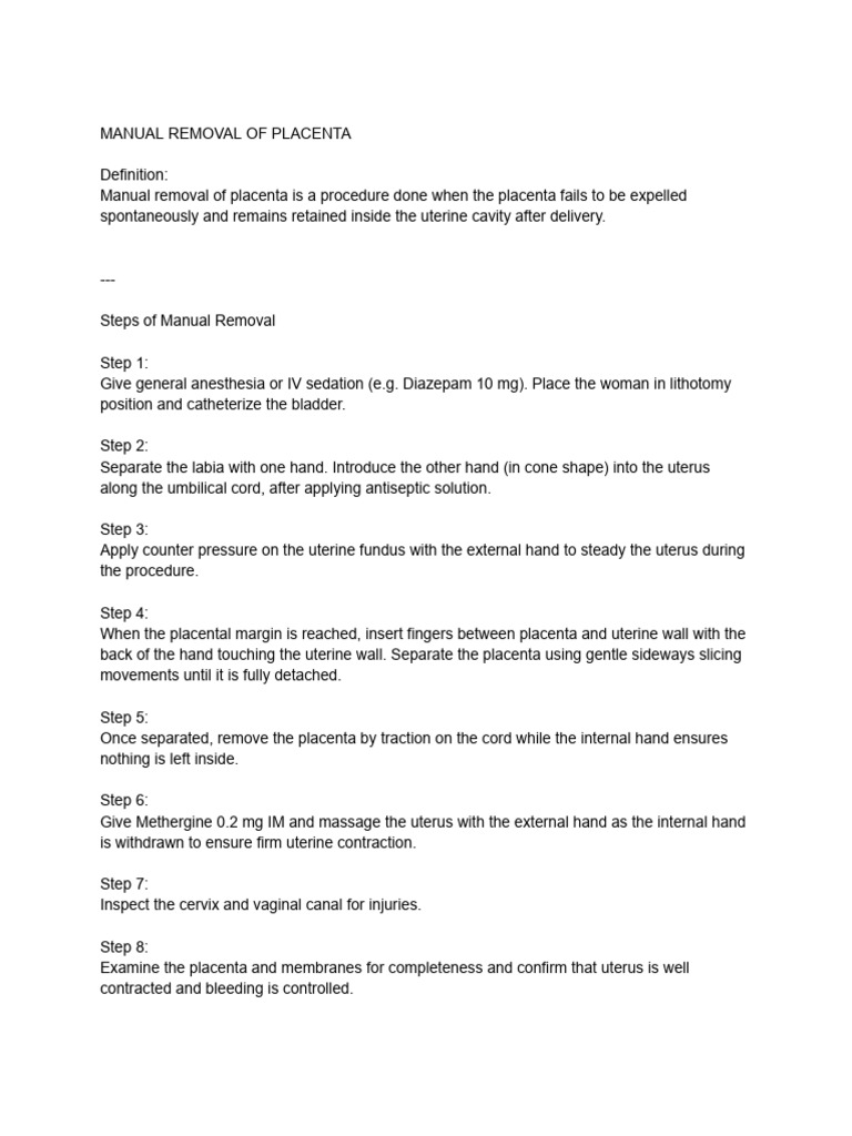 Manual Removal of Placenta | PDF