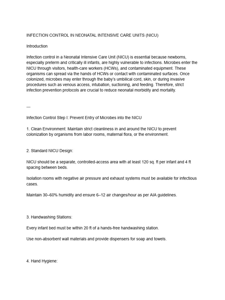 NICU Infection Control Guidelines | PDF | Hand Washing | Neonatal ...