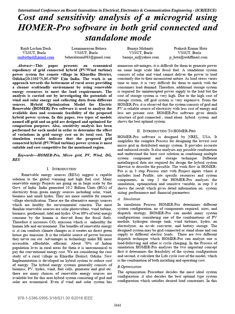 Cost and Sensitivity Analysis of a Microgrid Using HOMER-Pro Software ...