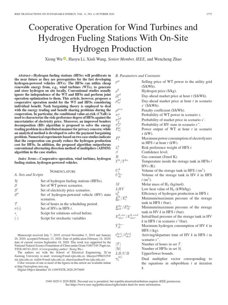 Cooperative Operation For Wind Turbines and Hydrogen Fueling Stations ...