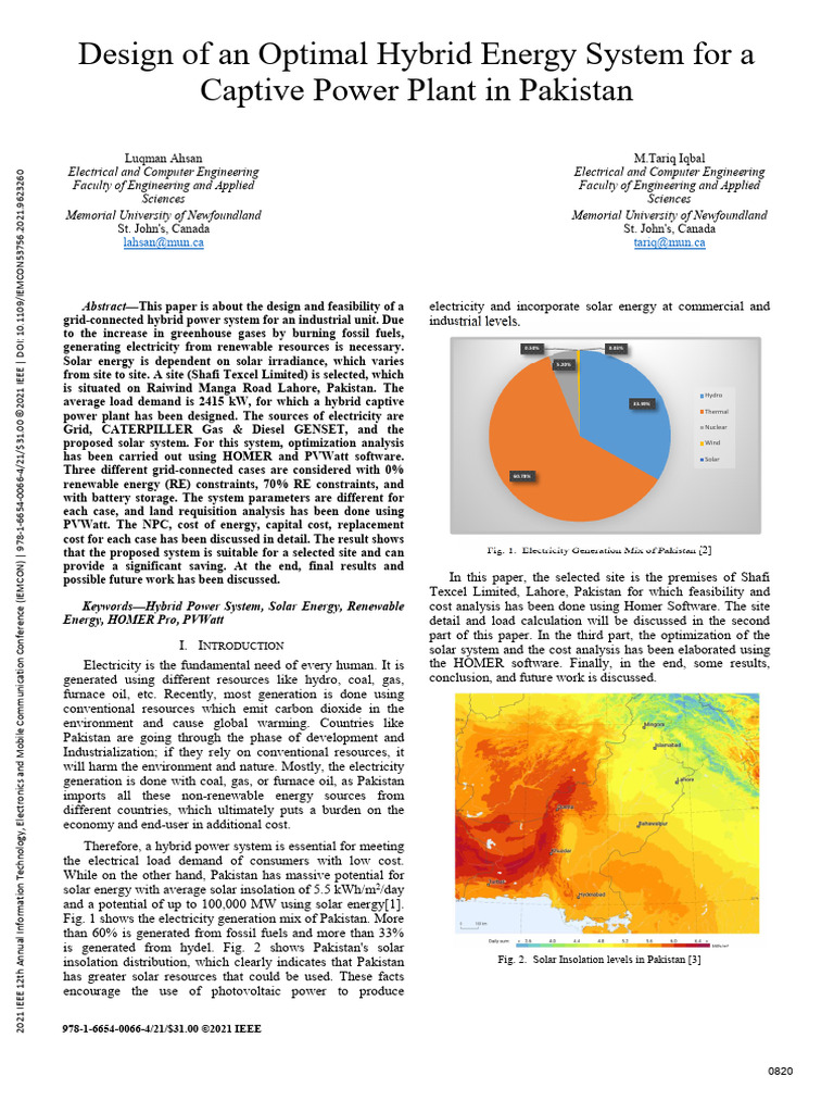 Design of An Optimal Hybrid Energy System For A Captive Power Plant in ...