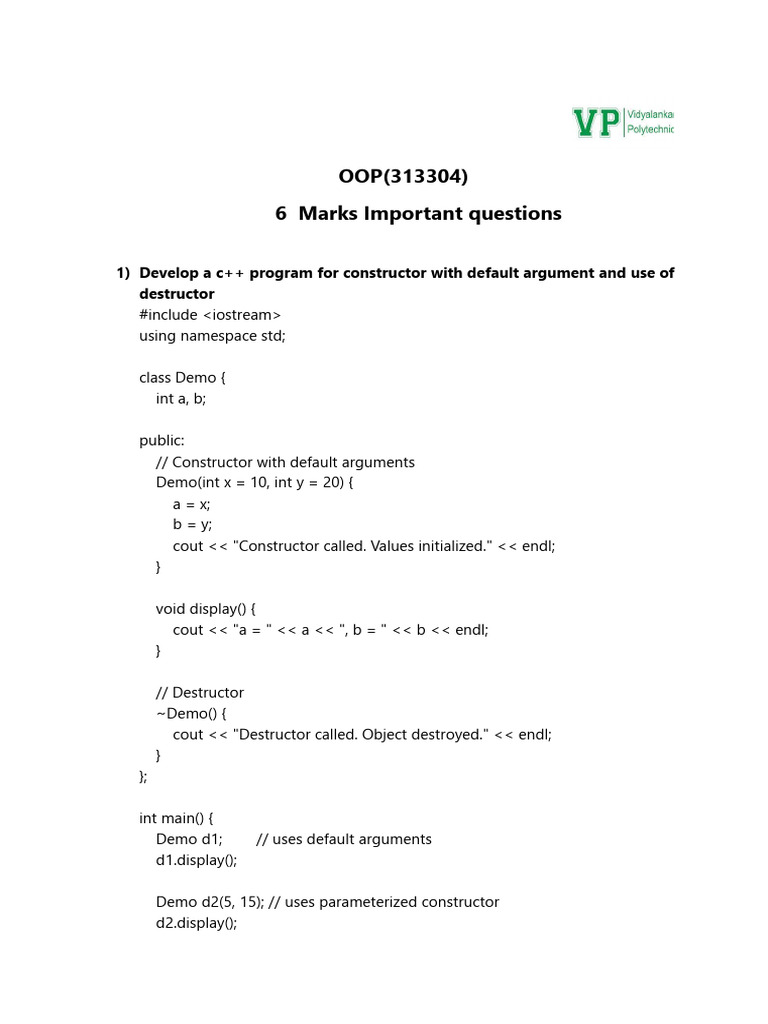 Oop 6M | PDF | Pointer (Computer Programming) | Parameter (Computer ...