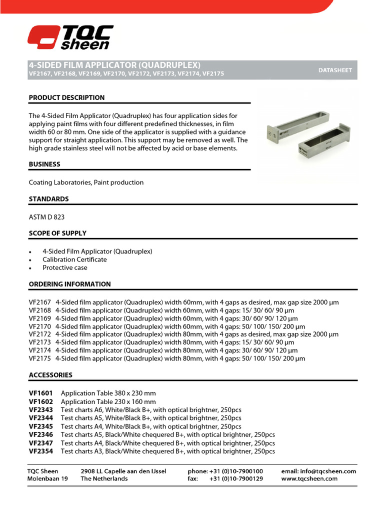 4-Sided Film Applicator Specifications | PDF | Materials | Industrial ...